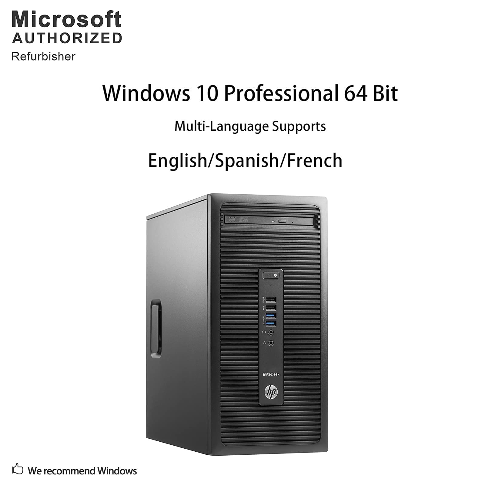 HP EliteDesk 705 G2 Tower Business Desktop PC, AMD Quad A10 Pro-8750B up to 4.0GHz, 16G DDR3, 1T, WiFi, BT 4.0, DVD, Windows 10 64 Bit-Multi-Language Supports English/Spanish/French(Renewed)