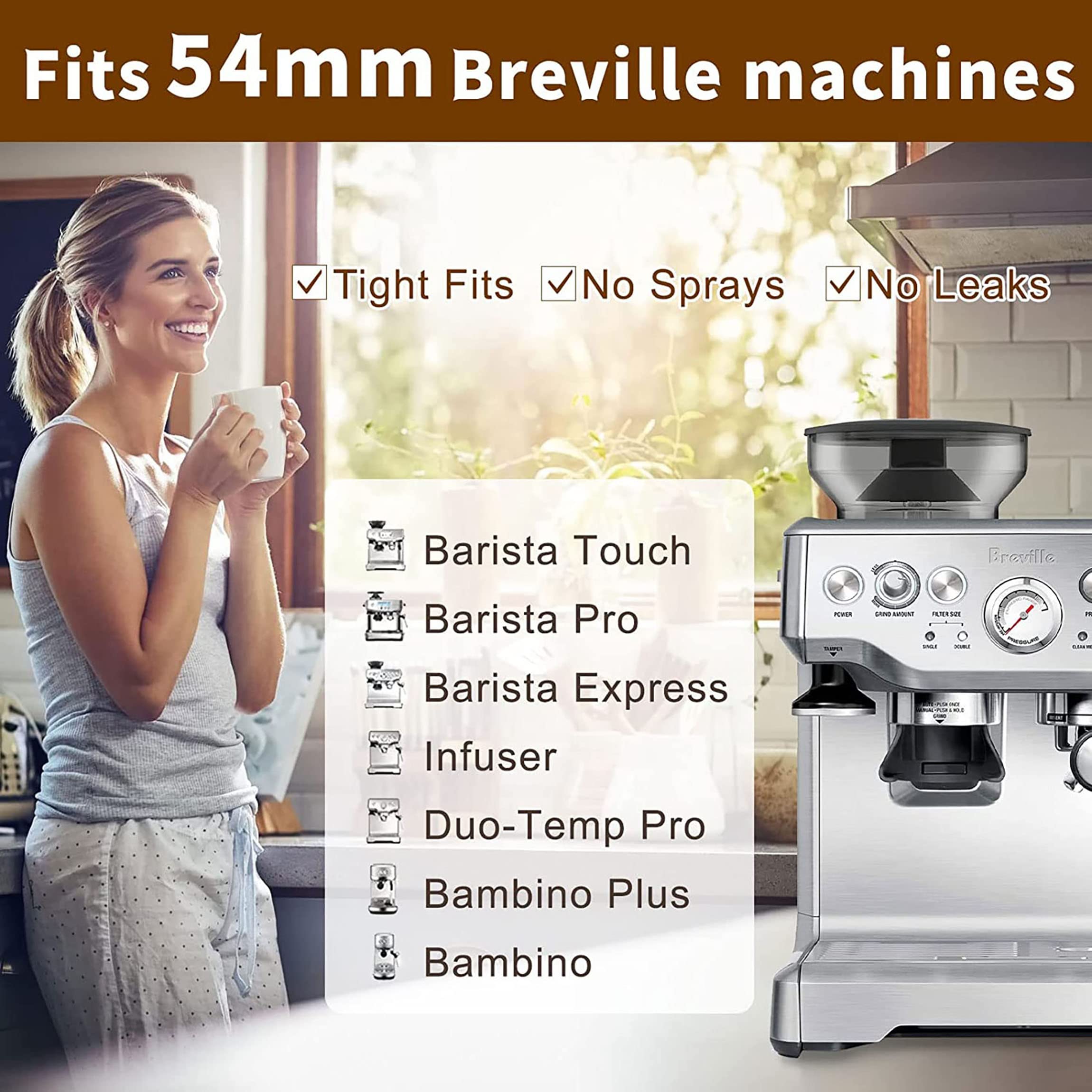 Lapto 54mm Coffee Bottomless Portafilter, Compatible with Breville Barista Bes 870/878/880 Replacement Parts Bottomless Portafilter(brown).