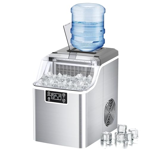 Kndko Ice Cube Maker Machine Countertop, 2 Ways to Add Water, 45Lbs/Day, 24 Pcs Ready in 13 Mins, 2.6 lbs Capacity, Ice Makers Countertop with 24H Timer for Home Bar RV,Stainless Steel Ice Maker
