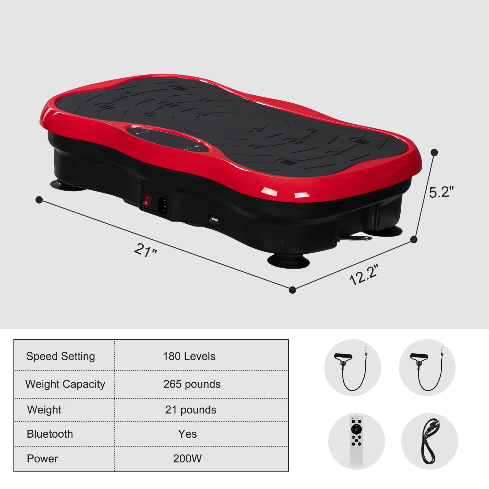Ktaxon Vibration Plate, Vibration Machine, Vibrating Plate Exercise Machine with LCD Display, 5 Mode, 180 Level, Remote Control and Resistance Bands(Red)