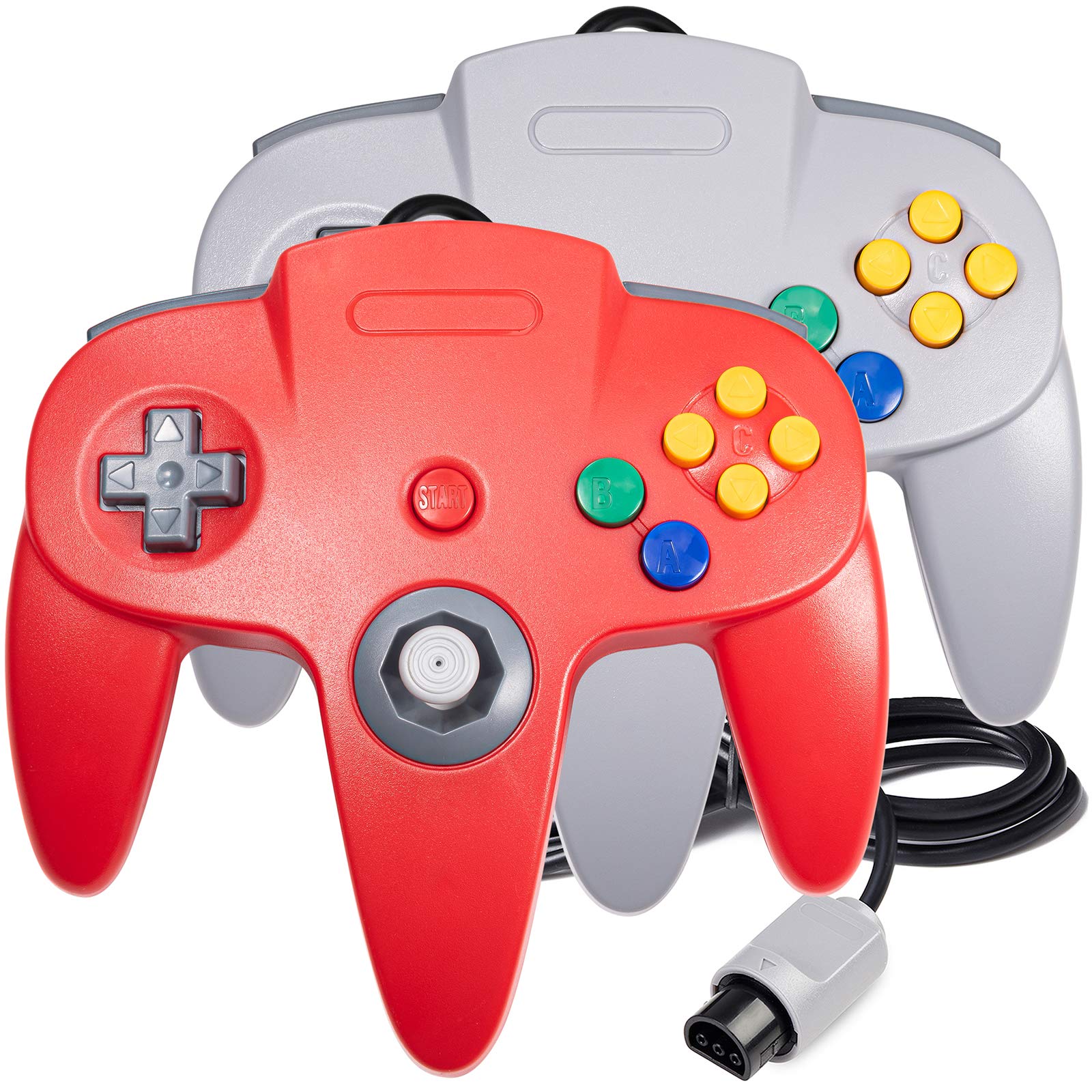 iNNEXT 2 Pack Classic 64 Controller, Game pad Joystick for 64 - Plug & Play (Non PC USB Version) (Red & Grey)