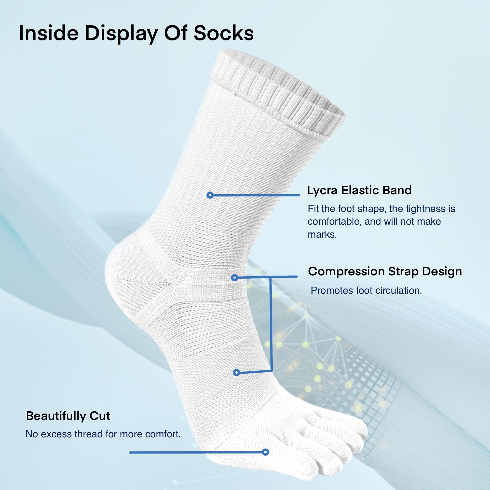JDQ Toe Socks for Men Women, Running Five Finger Crew Socks, Yoga Socks, Athletic Low Cut Socks, No Show Soft Comfortable Breathable 2 Pairs(Black)-L