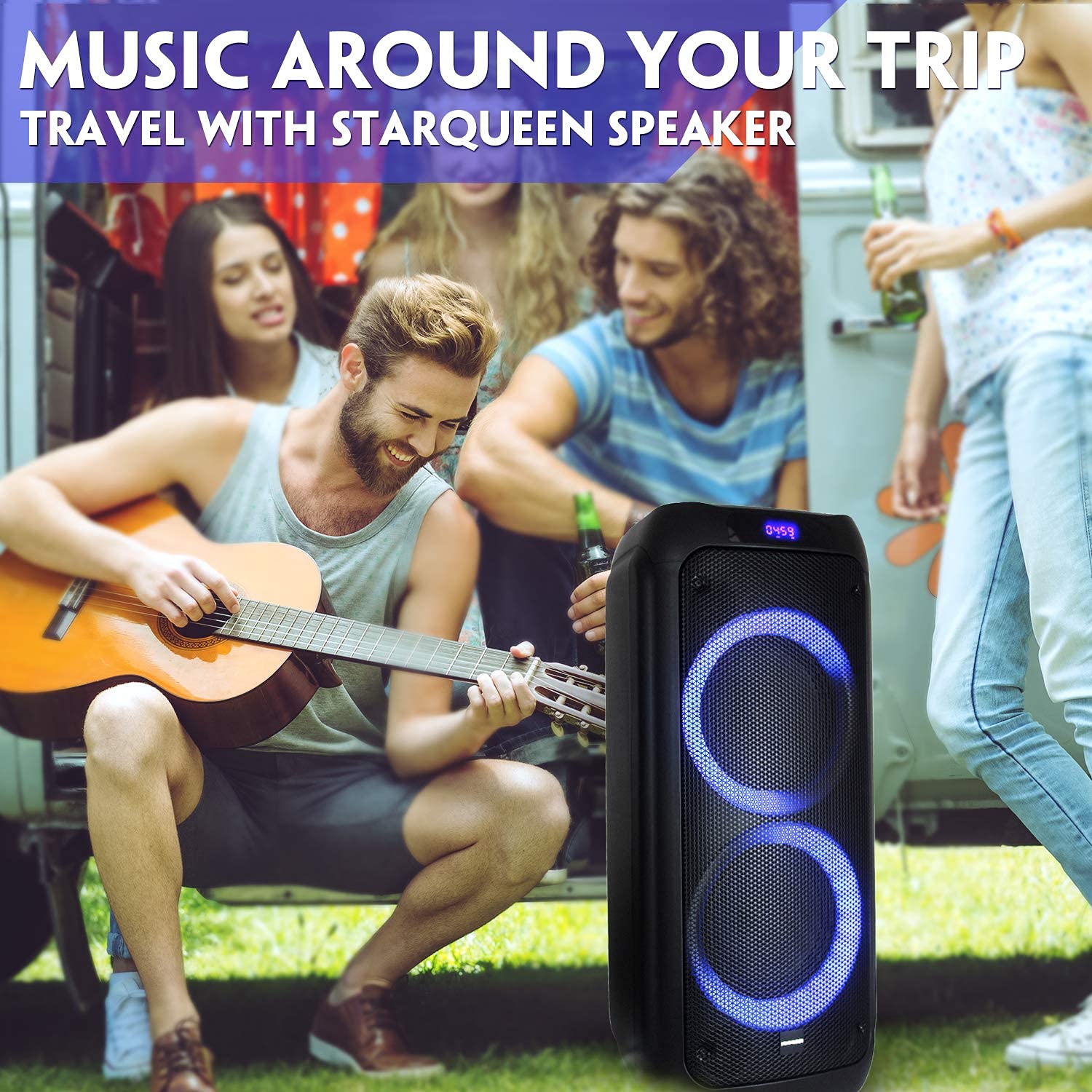 Karaoke Machine Portable Speaker for Adults Kids Portable DJ Speaker with Dual 8 Inch Woofer 2 Wireless Microphones LCD Screen
