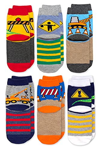 Jefferies Socks Boy's Dinosaur Construction Crew Socks 6 Pack, Multi, Small