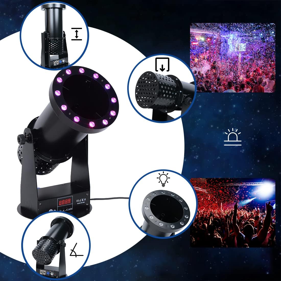 LED Professional Confetti Launcher Cannon Machine, Confetti Blower Machine Confetti Cannon 12X3W RGB 3 in 1 DMX/Remote Control for Weddding Disco Show Club Stage Party