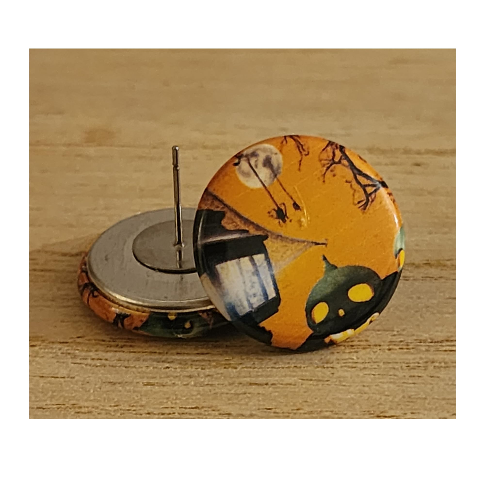 Halloween Scenery Stud Earrings-Jack O Lantern Orange Background 22mm and Boo Note Card