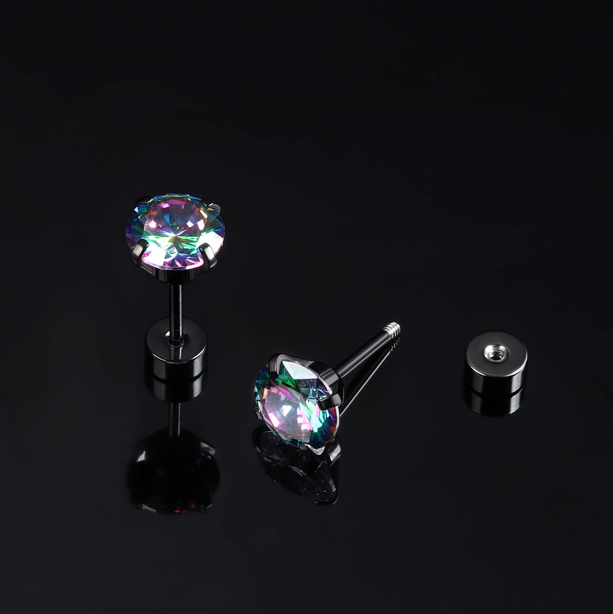 Jstyle Screw Back Stud Earrings Set 20G Surgical Steel Cubic Zirconia Cartilage Piercing Jewelry for Women Men Sensitive Ears CZ Tragus Helix Flat Back Earrings Stud Colorful