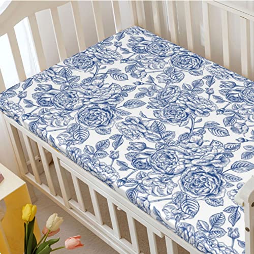 Rose Themed Fitted Crib Sheet,Standard Crib Mattress Fitted Sheet Ultra Soft Material-Baby Crib Sheets for Girl or Boy,28β x52β,Dark Violet White