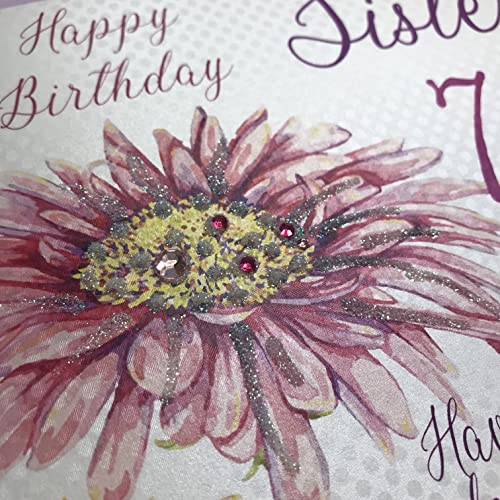 WHITE COTTON CARDS Pink Gerbera, Happy 75 Sister Have a Wonderful Day Handmade 75th Birthday Card, White, wba75-S