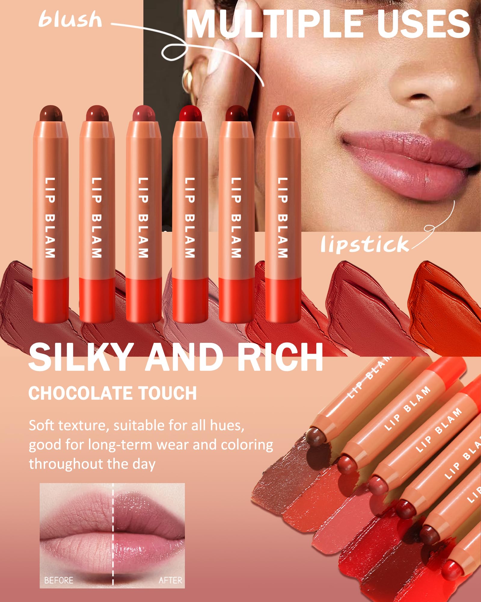 Hydrating Tinted Lip Balm Set-3Pcs Natural Gloss Lip Balm Plumper,Long Lasting Lipgloss Creamy Lipstick,Lightweight High-Pigment Lip Stain Pen Lip Crayon Stick, Christmas Makeup Gift for Women-Set A