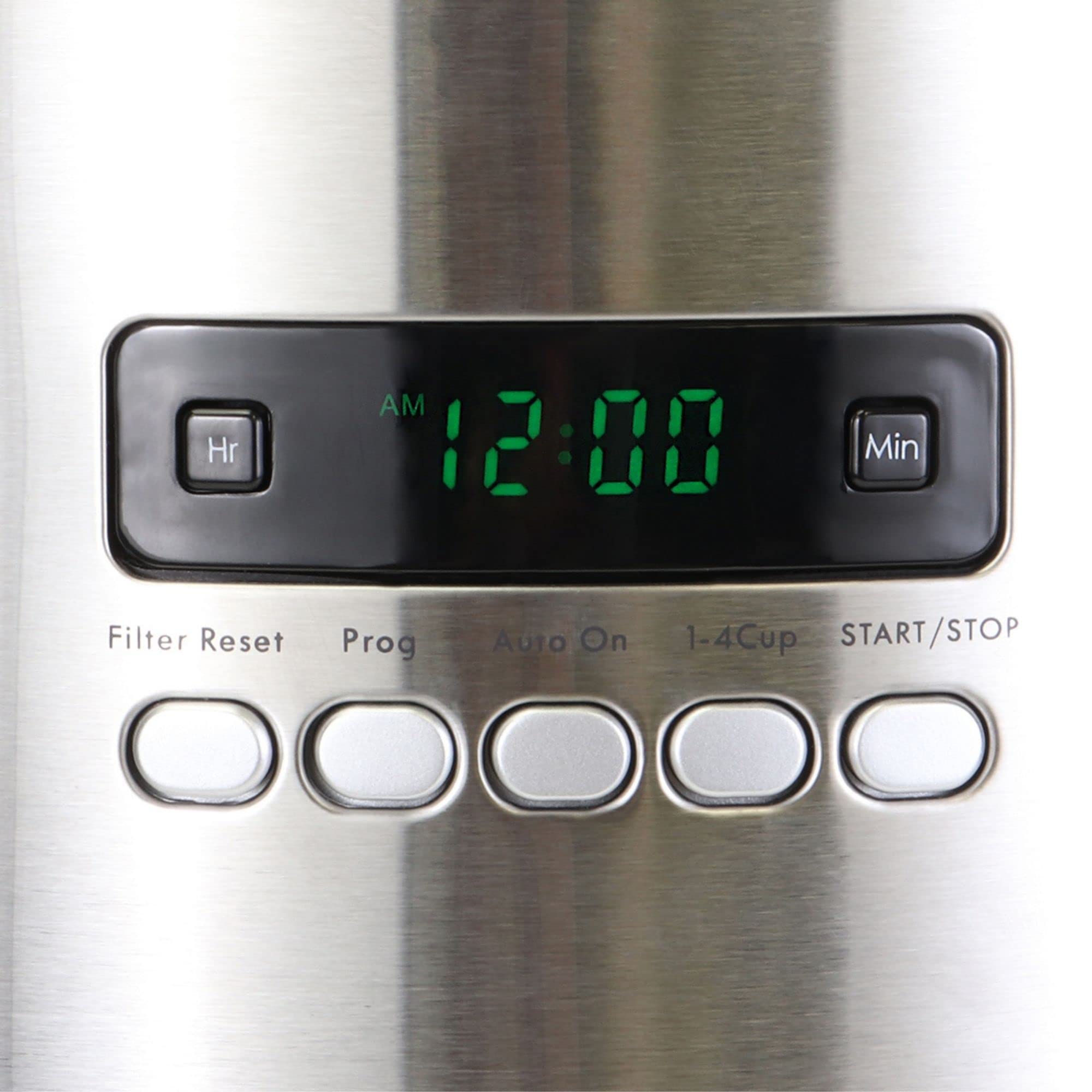 Kenmore Coffee Maker 12 cup Drip Coffee Machine Programmable Aroma Control Glass Carafe Reusable Filter Timer Digital Display Charcoal Water Filter Regular Bold Stainless Steel and White