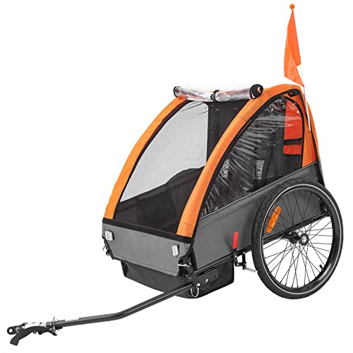 LIBOOI 2 Seat Bicycle Trailer, Foldable Bike Trailer Jogger Bike Cargo Trailer