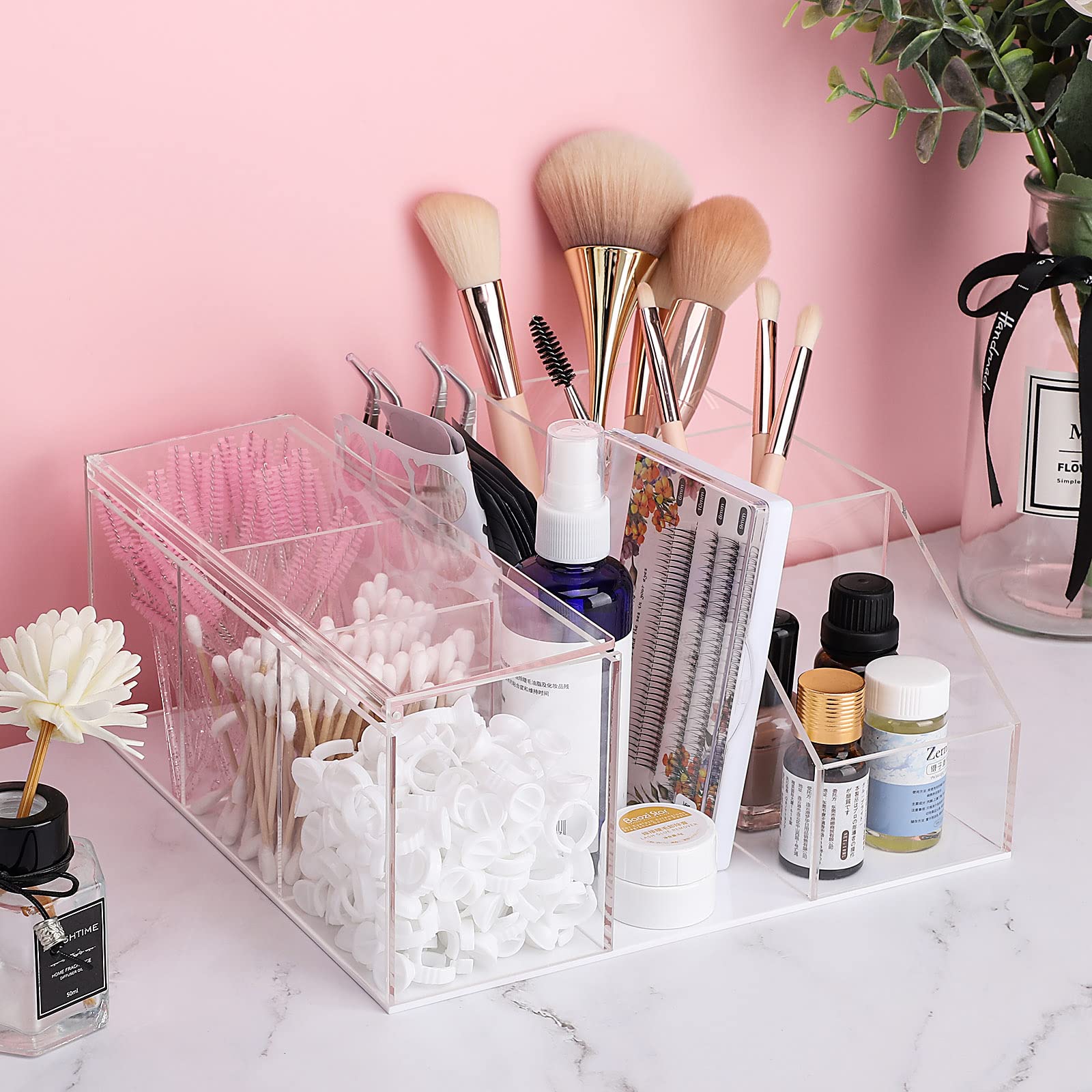Noverlife Eyelash Beauty Organizer, Display Rack Organizer, Clear Makeup Organizer, Eyelash Extension Supplies Storage Display Box for Grafting Lash Extension, Home & Eyelash Salon - Transparent