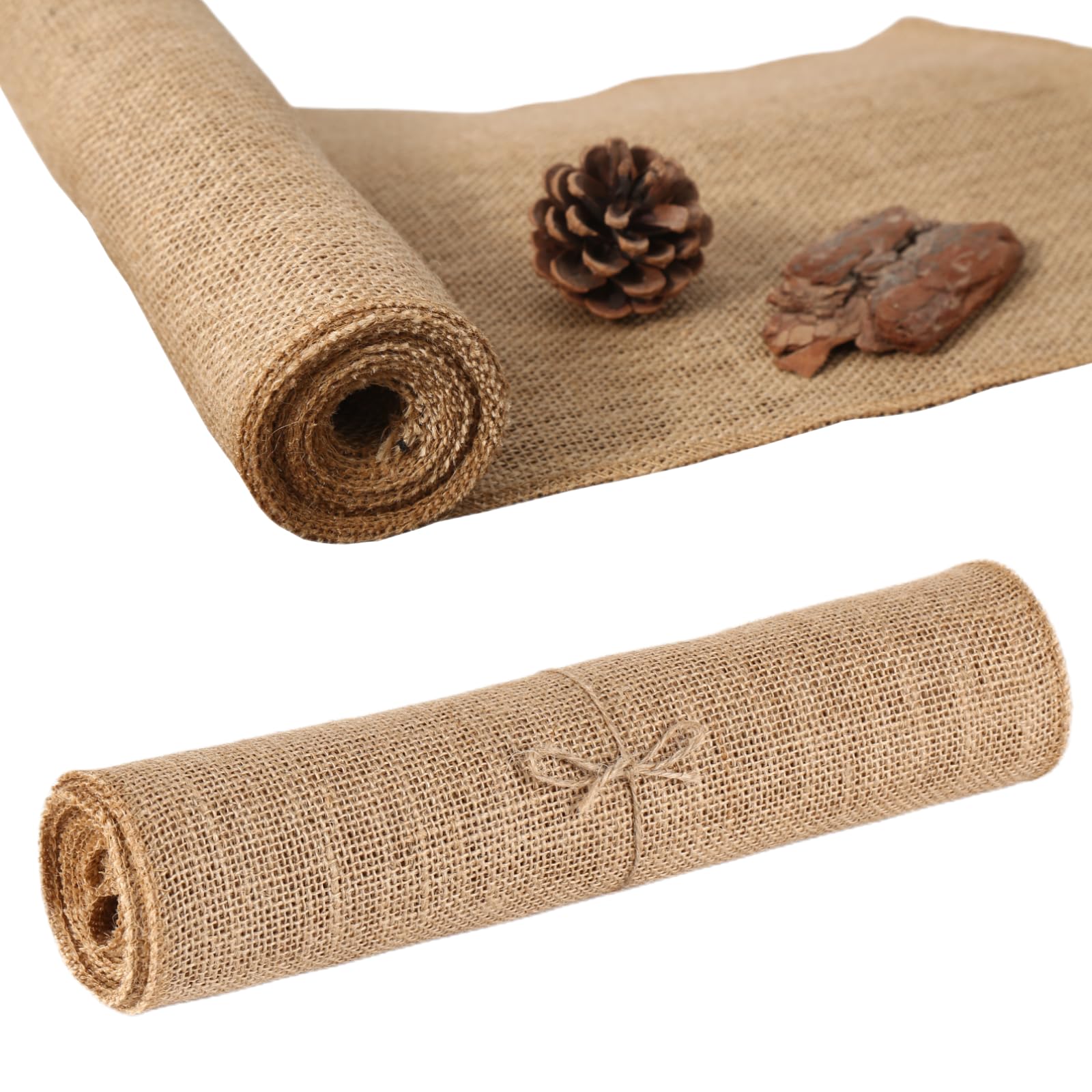 KENNUOCAT Burlap Table Runners - Natural and Eco-Friendly Versatile Premium Jute Fabric Rolls -12x108Inches(1 Roll) Decor for Weddings,Partie,Events and Home-Rustic Style Tablecloth-DIY Crafts