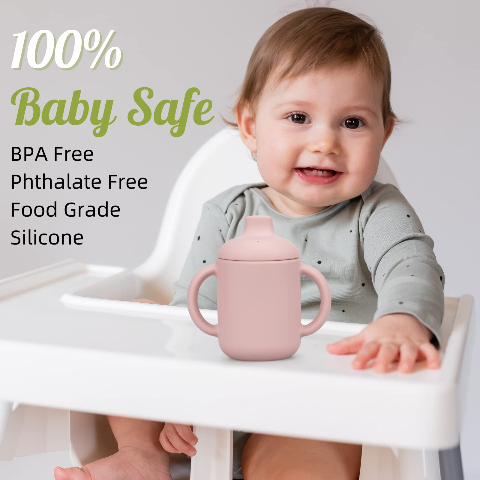 Mintlyfe Baby Sippy Cup, Silicone Trainer Cup Toddler for Boys and Girls, Unbreakable, Spill Proof and Two Handle Learner Cup Sippy Cup for Toddlers, 4oz (Ether)