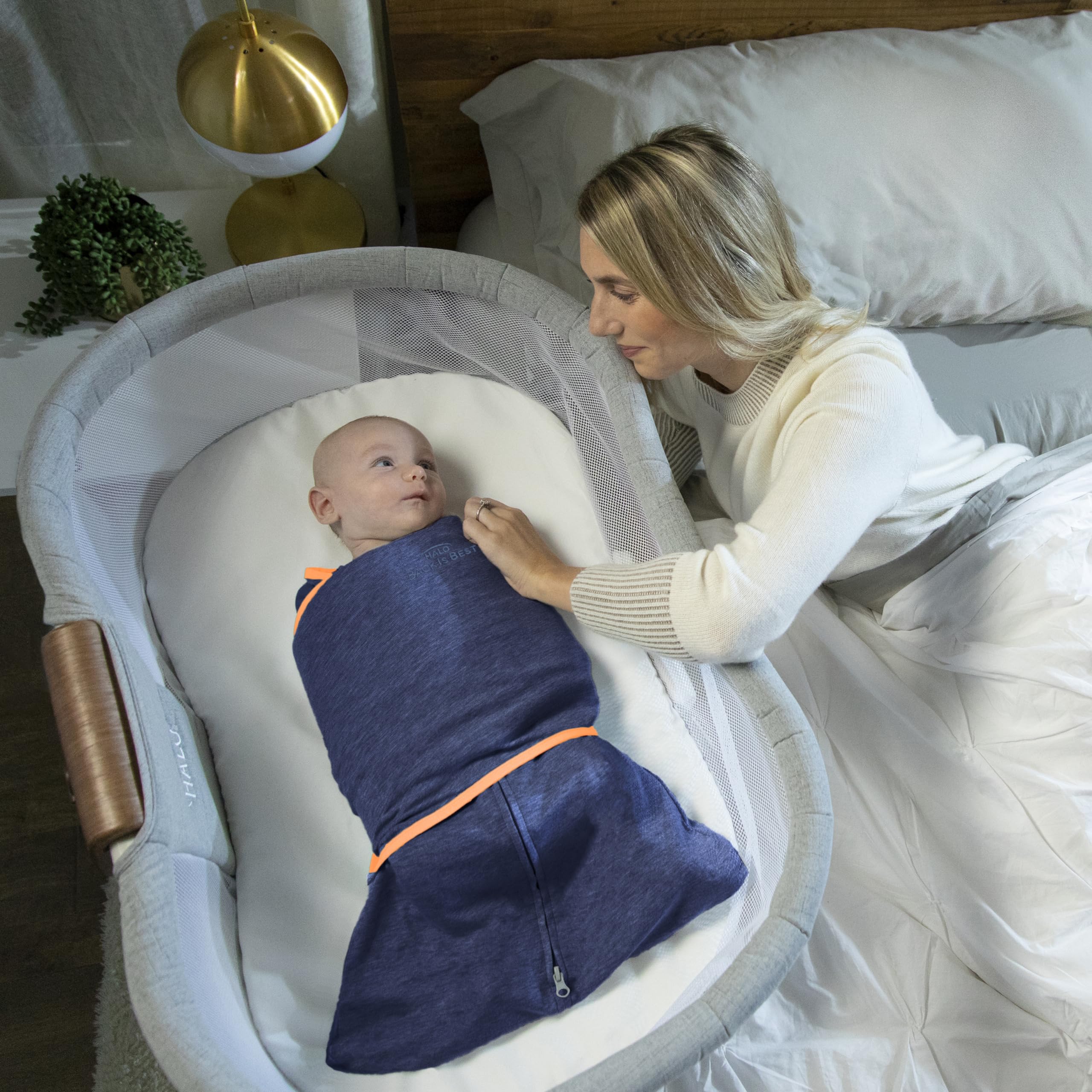 HALO Baby Sleepsack Swaddle Wearable Blanket, 3-Way Adjustable Infant Sleepsack, TOG 1.5, Ideal Temp, Navy/Orange, Small, 3-6 Months, 12-18 Pounds