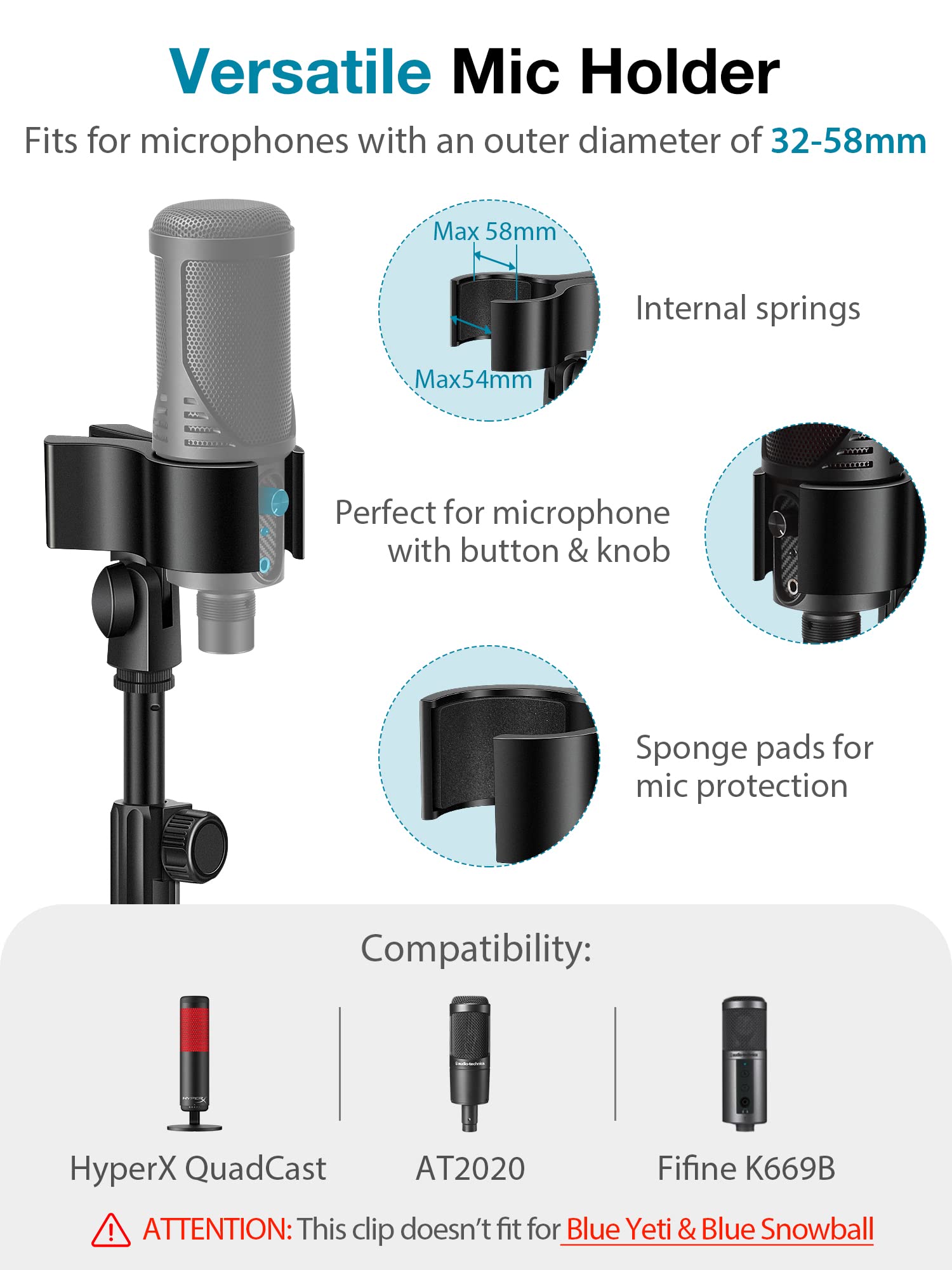 InnoGear Desktop Mic Stand, Microphone Stand Desk Adjustable Tabletop for Hyper X QuadCast Yeti with Mic Holder Max Clamping Range 58mm, Pop Filter, 3/8" and 5/8" Adapter, Mic Clip