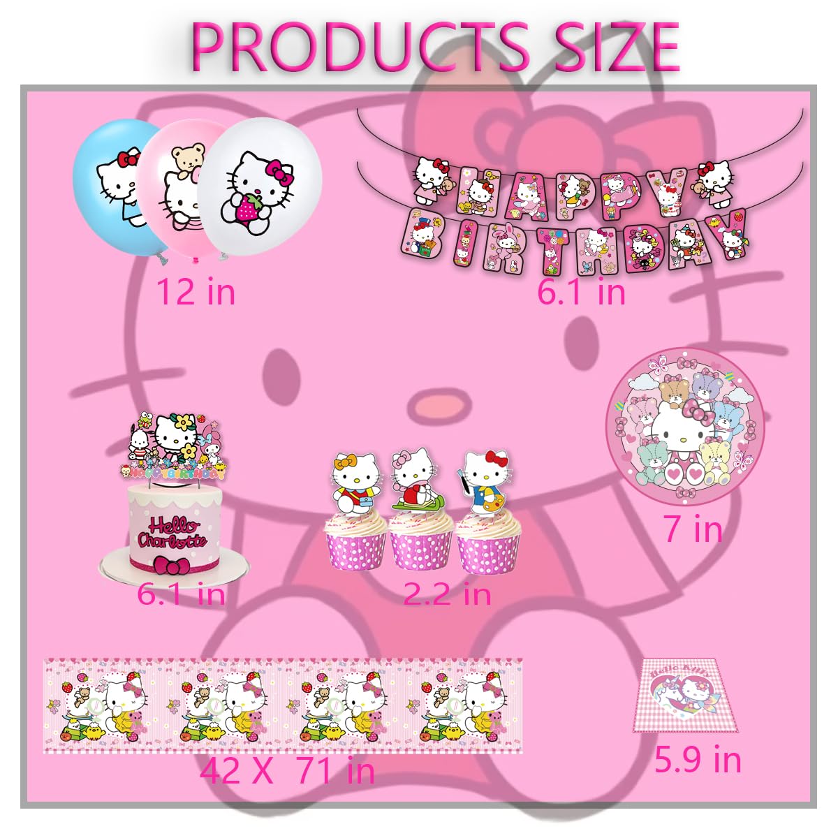 Kitty Birthday Decorations, Hello Kitty Birthday Party Supplies Include Banner, Ballons, Tablecloth, Cake Toppers, Cupcake Toppers, Plates for Kitty Themed Party