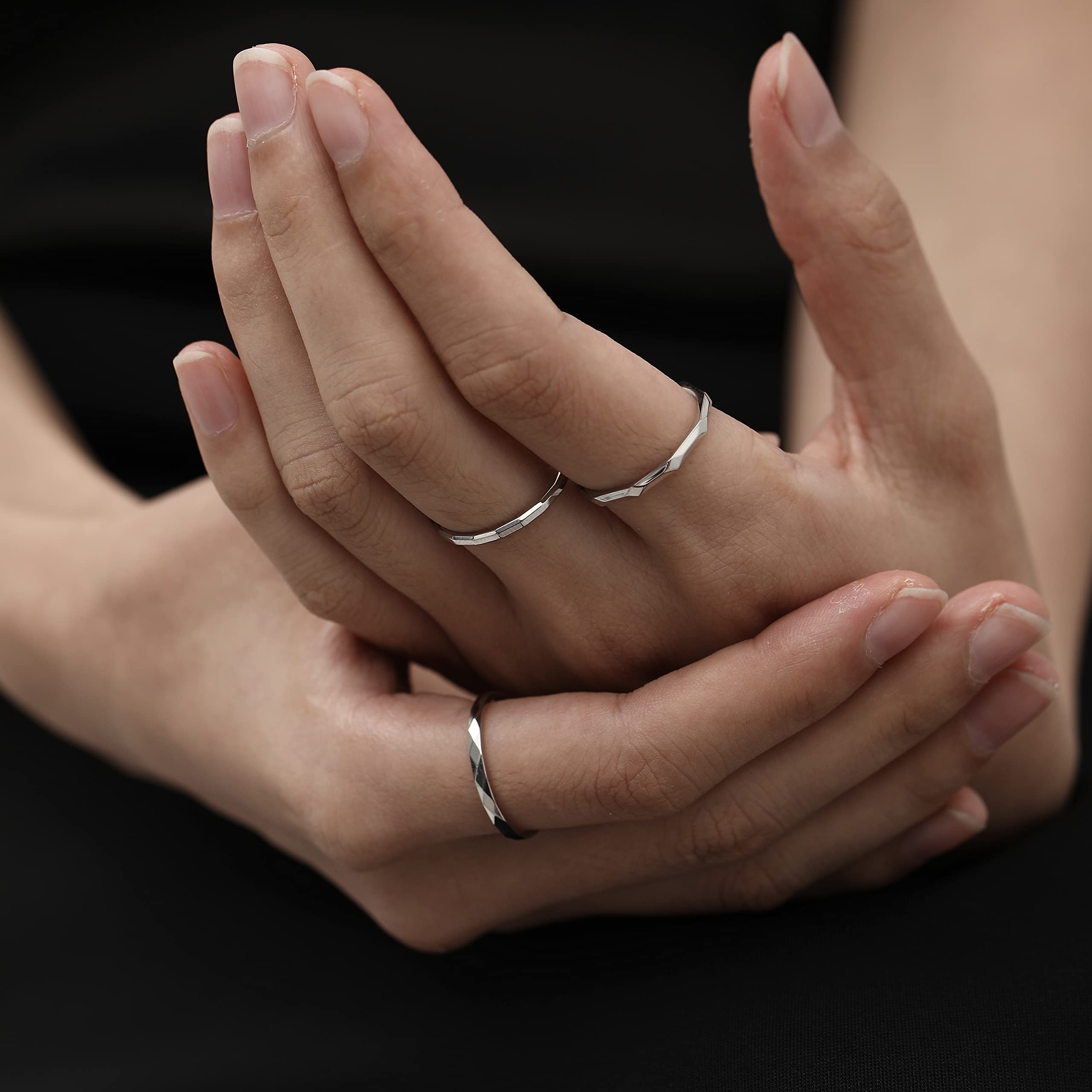 KAZITSAN 1.5mm 3pc Women Stainless Steel Rings Thumb Rings Silver fashion Plain Band Knuckle Stacking Wedding Band Comfort Fit Size 10
