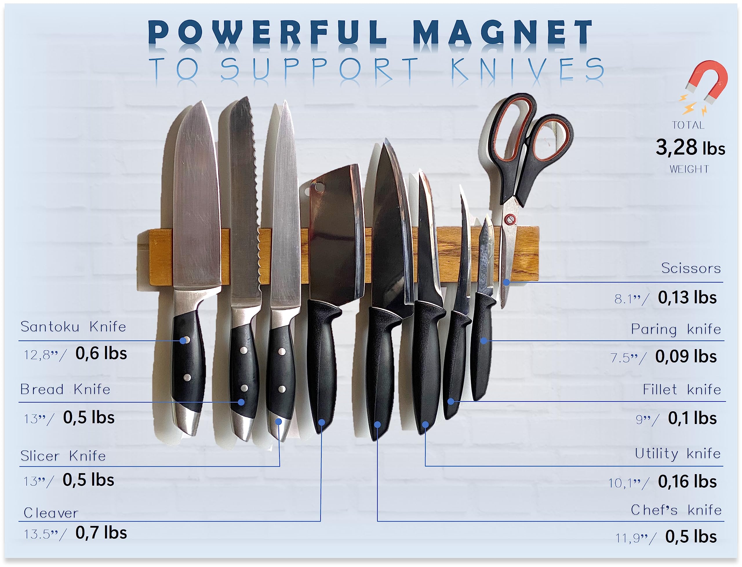 Knife Holder Wall Acacia Wood, Powerful Magnetic Knife Holder For Wall To Save Kitchen Space, This Knife Magnetic Strip Has A Great Magnetism, This Is Modern And Elegant Magnetic Knife Strip.