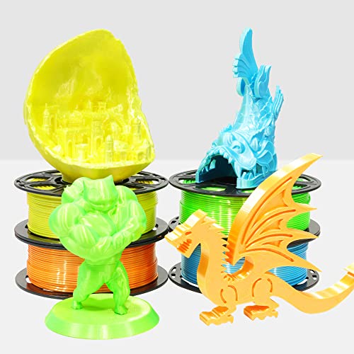 OEM MIKA3D 1.75mm Silk Shiny PLA 4 in 1 Bright Colors 3D Printer Filament Bundle Pack: Silk Yellow/Lime Green/Orange/Sky Blue, Each Spool 250g, 4 Spools Packed, Total 1Kg 3D Printing Material