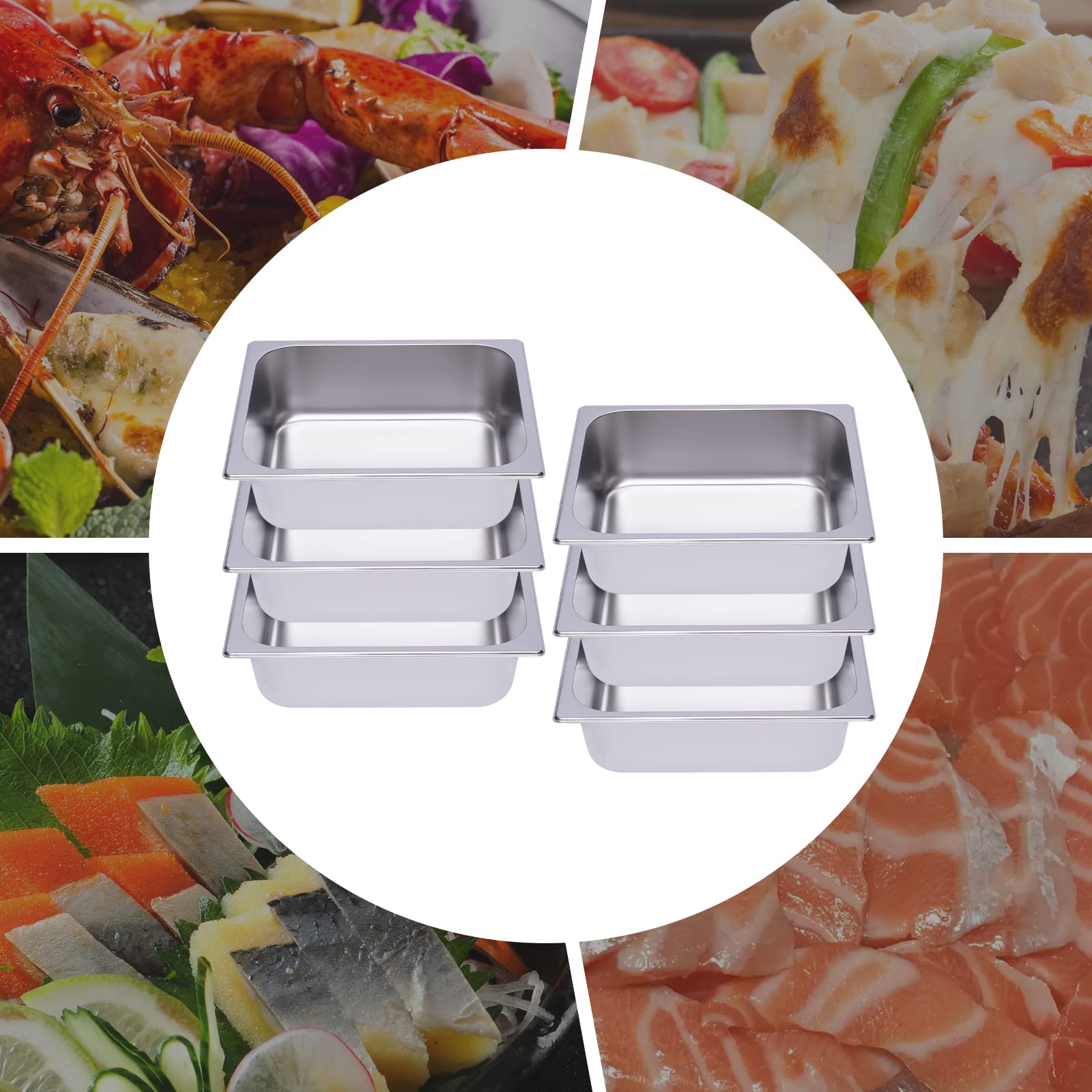 OUKANING 6 Pack Stainless Steel Steam Table Pans Commercial Catering Food Pan Stackable Hotel Pan Serving Trays Plate Container for Buffet Restaurant Supplies Party and Event (12.99x 10.24x 3.94in)