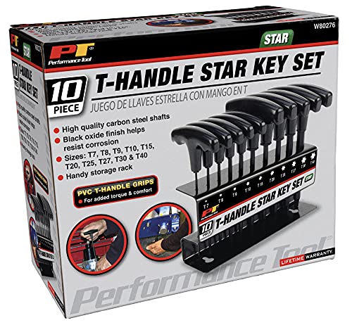 Performance Tool W80276 10-Piece Star T-Handle Allen Wrench Set, Long Arm Hex Key Wrench Set