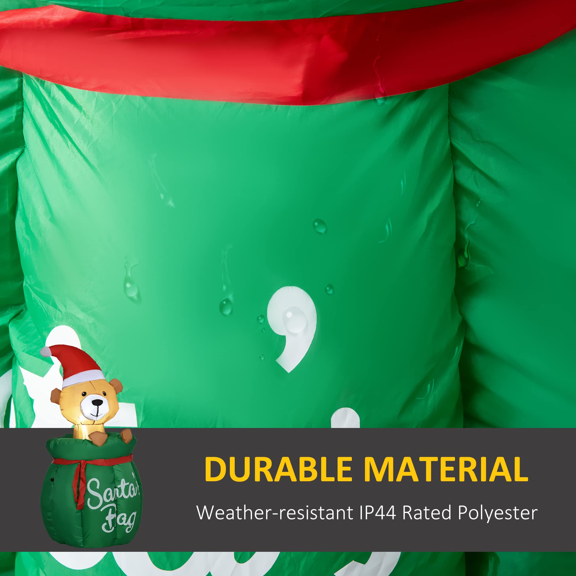 HOMCOM 4.5 ft. Christmas Inflatables Outdoor Decorations Bear in Santa Claus Toy Bag, Blow-Up Holiday Yard Christmas Decor with LED