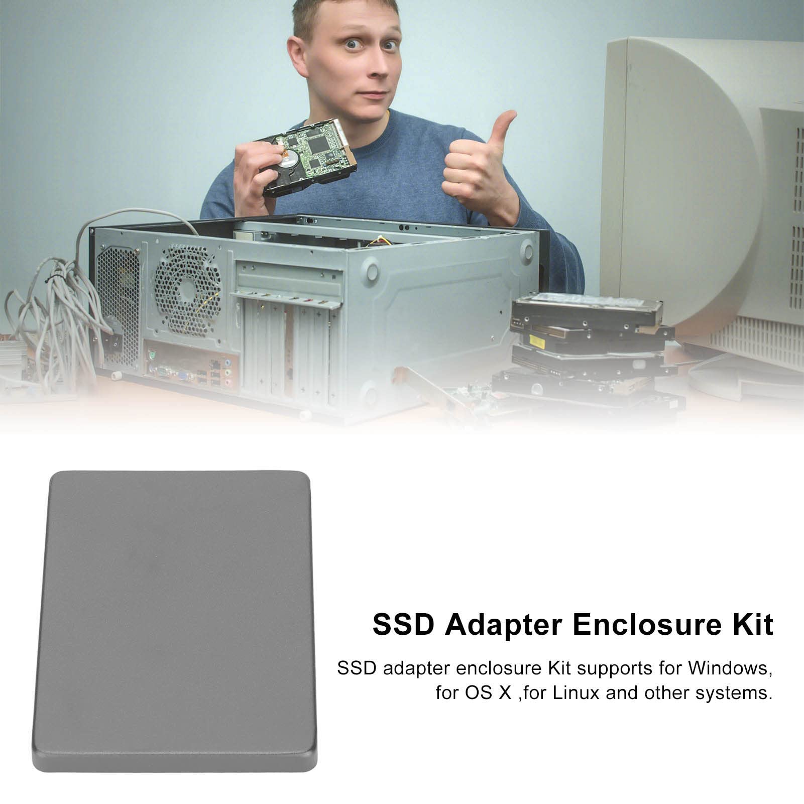 MSATA to SATA3.0 Hard Drive Adapter Card Aluminum Alloy SSD Adapter Enclosure Ultra Thin Stable Durable Lightweight for Office, Home and PC (Gray)