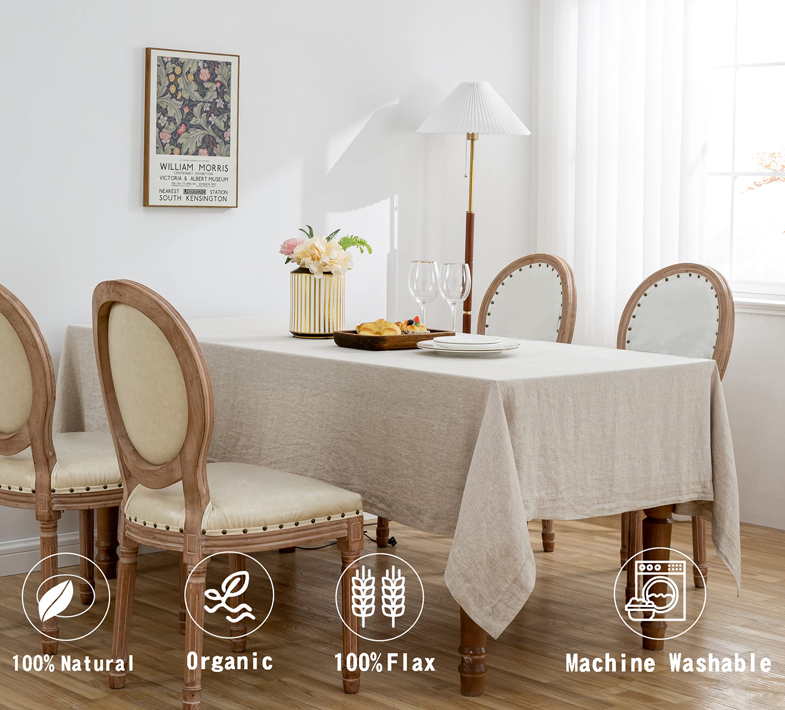L Linen World 100% Linen Tablecloth,60x90 Inch Natural French Flax Rectangular Oblong Table Cloth for Kitchen, Dining, Party,Indoor,Outdoor,Weddings,Decorative Valentine's Day,Spring,Easter