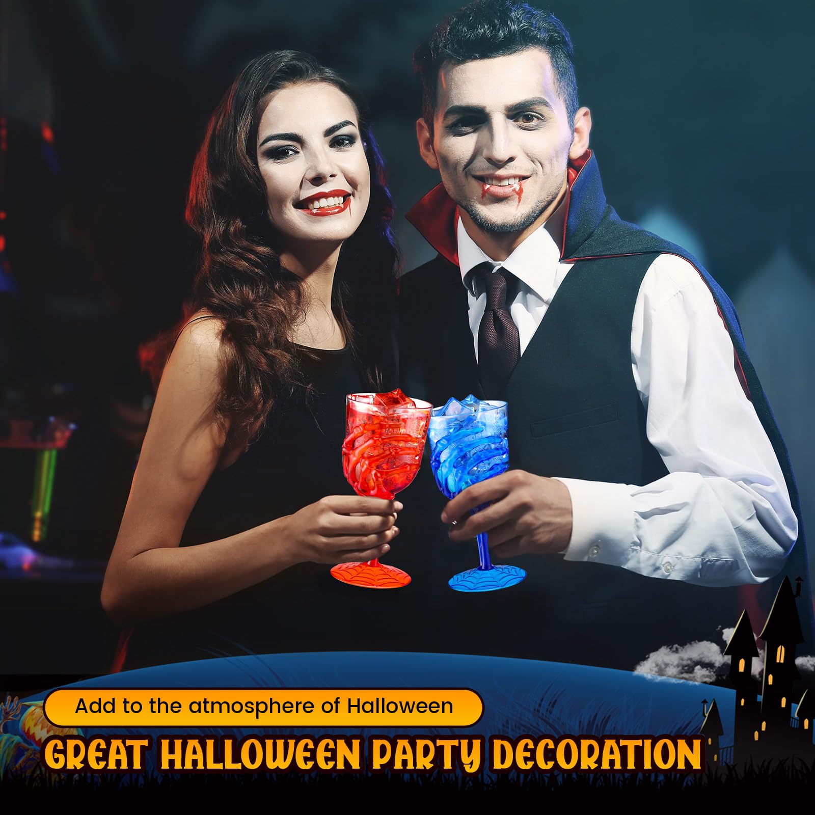 Sliner 24 Pcs Halloween Skeleton Hand Plastic Goblets 12 oz Spooky Skeleton Hand Goblets Halloween Wine Glasses Champagne Glassware Creepy Clear Cups for Halloween Party Haunted House, 4 Color
