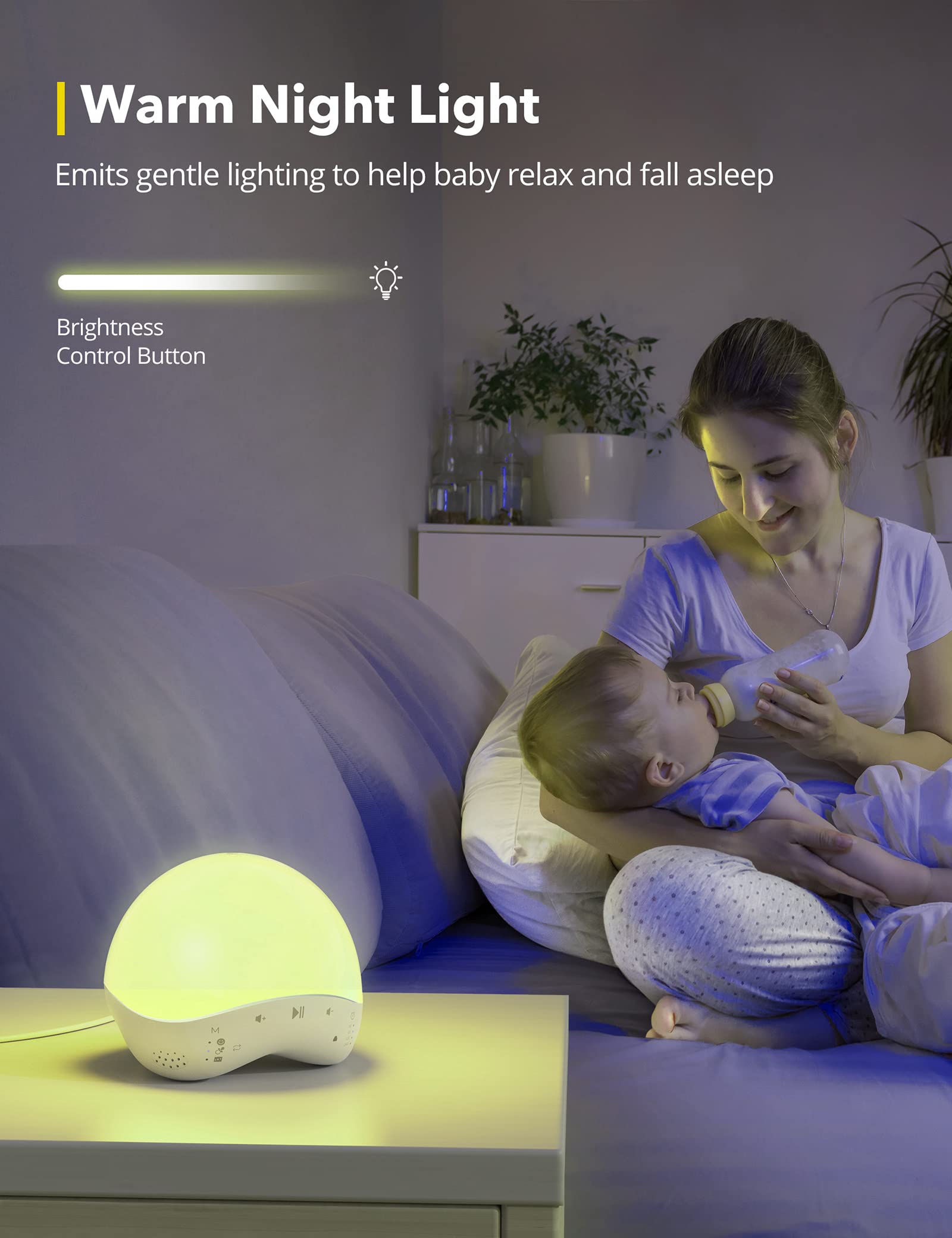 White Noise Sound Machine, Sound Machine with Warm Night Light, 25 Soothing Sounds, APP & Voice Control, Auto-Off Timer, White Noise Maker for Sleeping Baby Adults Kids, Gift for Father's Day
