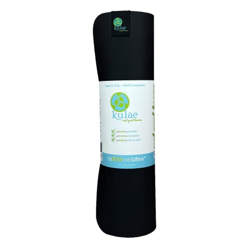 Kulae 8mm ECOmat Yoga Mat - Eco-friendly, Reversible, Lightweight, Non-Slip, 72"x24" (Black/Black)