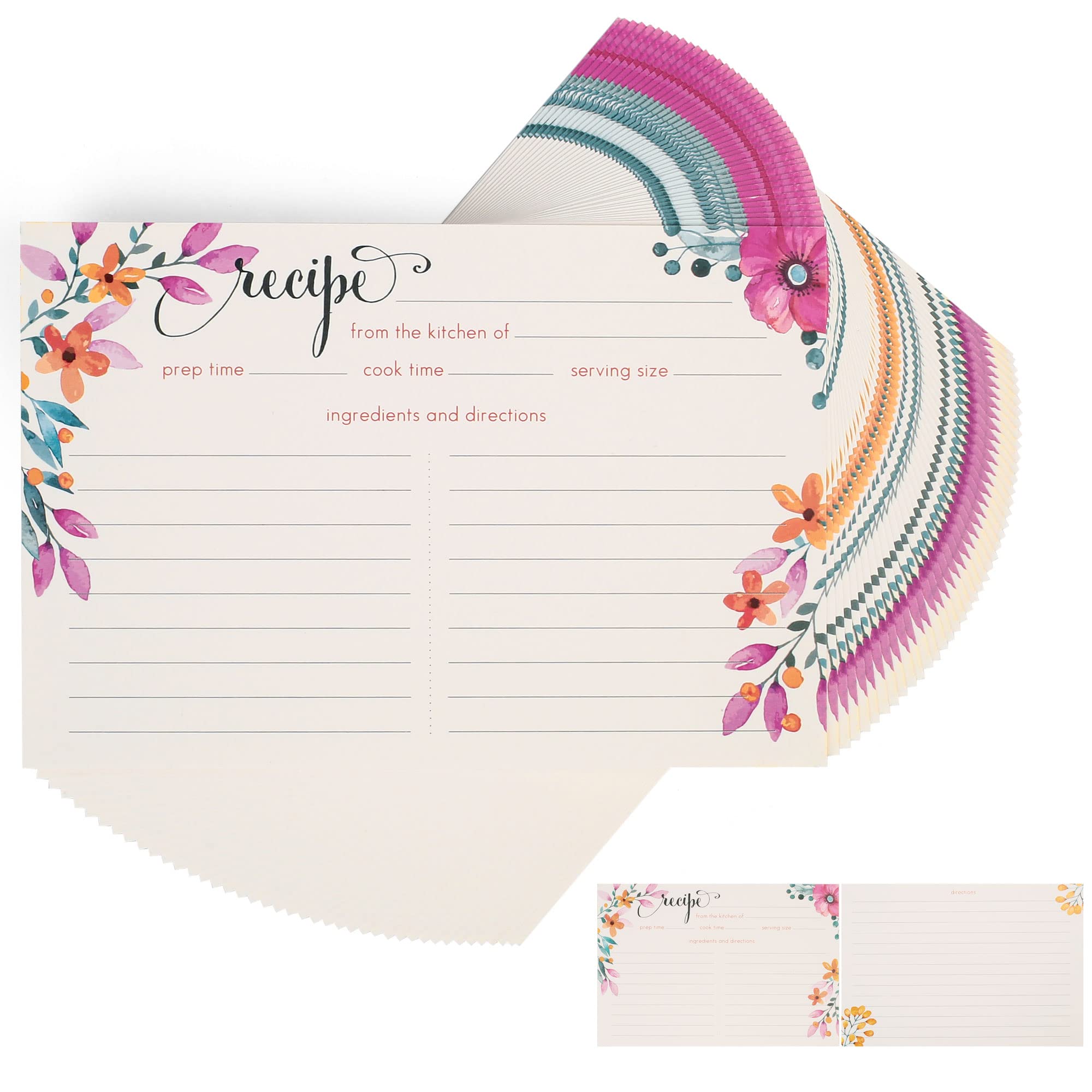 LotFancy Recipe Cards, 4x6 Inch, 60 Count, Double Sided, Blank Recipe Cardstock, Floral Recipe Index Cards