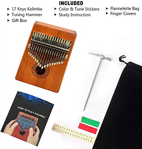 Kalimba Thumb Piano 17 Keys with Mahogany Portable African Mbira Gift for Kids Adult (Style2)