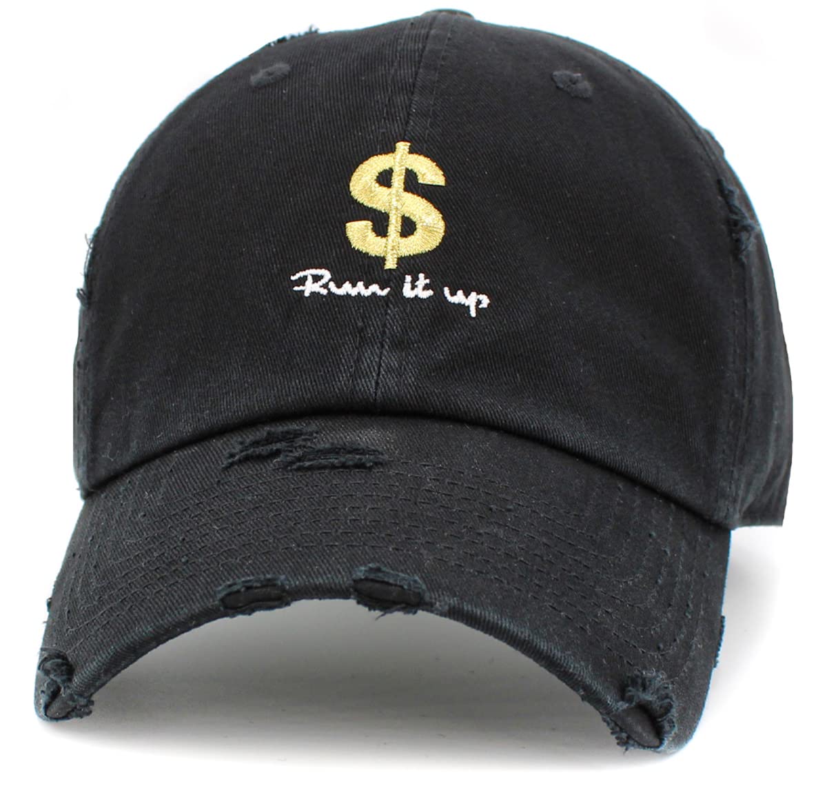 KBSV-3051V BLK Cash Rules Money Dad Hat Baseball Cap Bags Stacks Unconstructed Polo Style Adjustable Unisex (One Size, Black Run it up)
