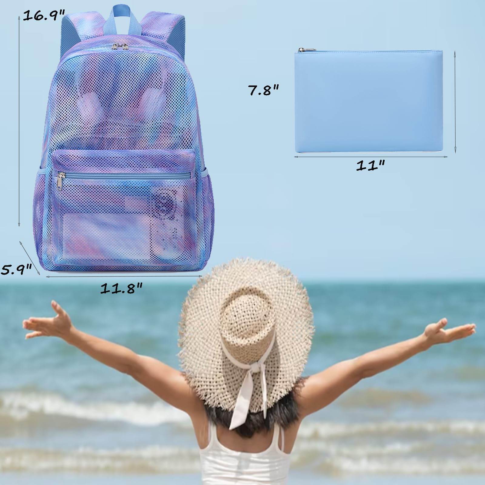 Jumpopack Mesh Backpack for Girls Kids Semi-Transparent Mesh School Backpack Bookbag Lightweight See Through Backpack for Beach Gym Travel(Marble)