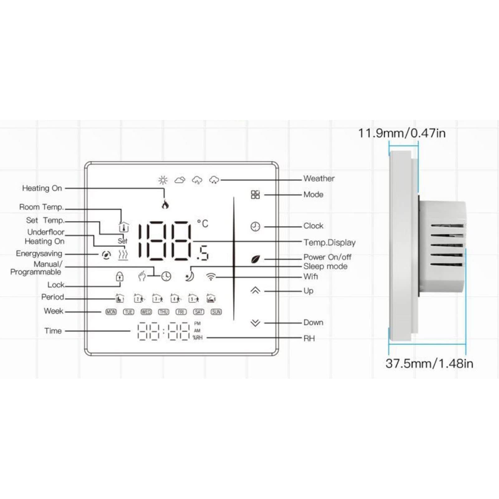 Household Smart Thermostat Programmable App Voice Control Electric Intelligent Floor Heating Temperature Controller for ZigBee AC 95‑240V White