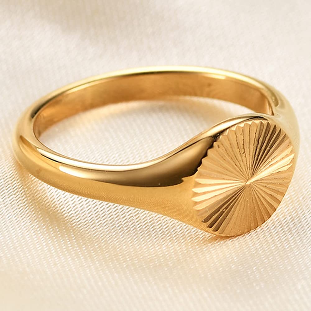 Jude Jewelers Stainless Steel Round Signet Style Sunshine Pattern Cocktail Party Promise Statement Holiday Ring (Gold, 11)