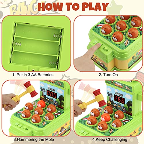 Lefree Whack a Mole Game, Light-Up Musical Pounding Toy, Early Developmental Toy, Birthday Gifts for Boys, 2 Soft Hammers Included