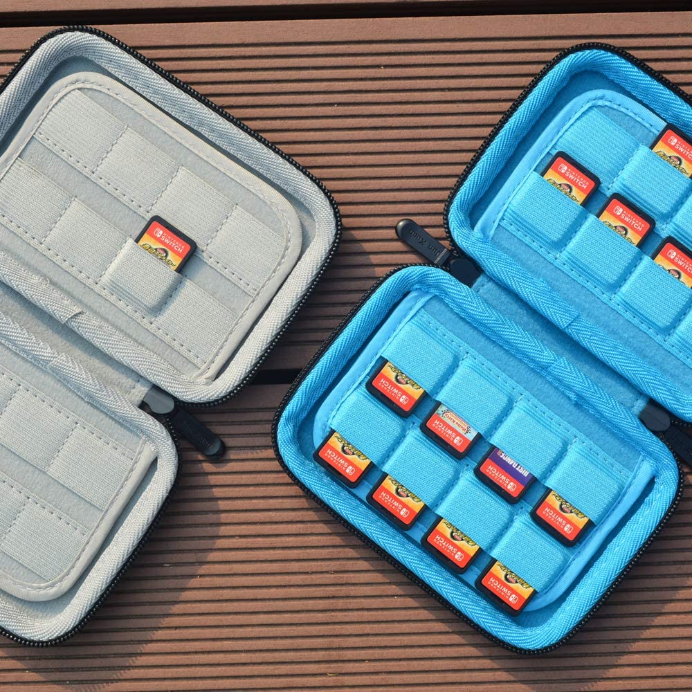 Jun Xuan Premium Game Card Case for Nintendo Switch Games, Switch Game Storage Holder or PS Vita or SD Memory Card Case, Black/ Blue