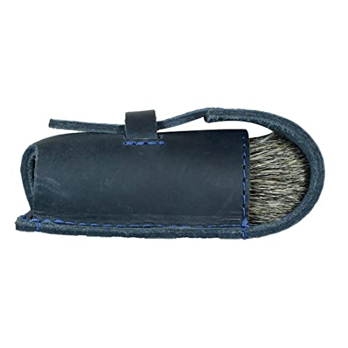 Hide & Drink, Thick Leather Shaving Barber Brush Case, Travel Protective Sleeve (Brush Not Included) Handmade (Slate Blue)
