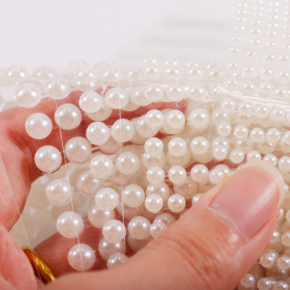 White Pearl Eyes Face 3D Self Adhesive Nail Rhinestones Temporary Tattoo Gems Dots Jewelry DIY Body Art Accessories Festival Decorations 4 Sheets