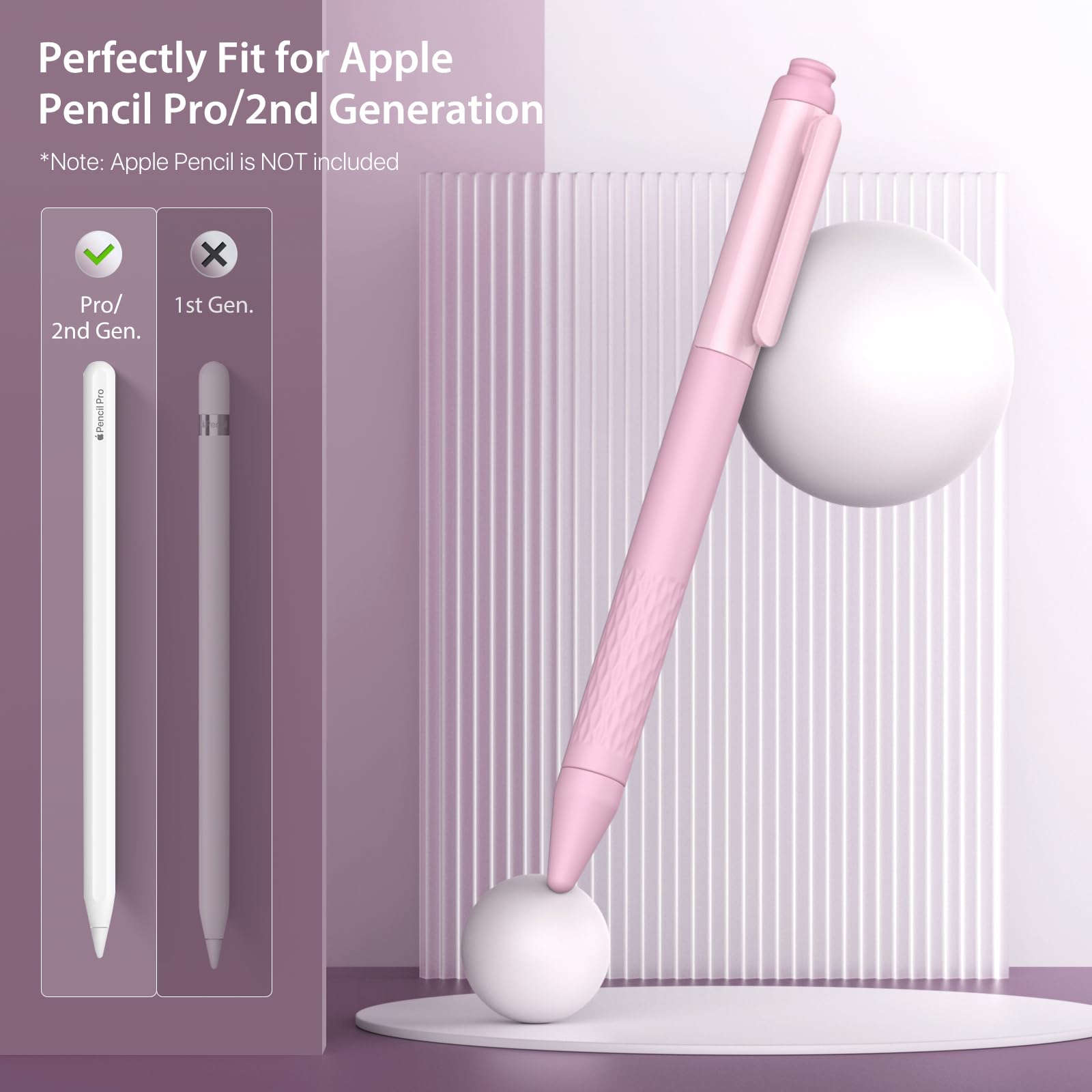 MoKo Silicone Pencil Case, Magnetically Attach Lightweight Protective Pencil Cover Support Wirelessly Charge for Apple Pencil 2nd Gen/Apple Pencil Pro, Anti-Grip Pencil Holder with Clip and 3 Nips