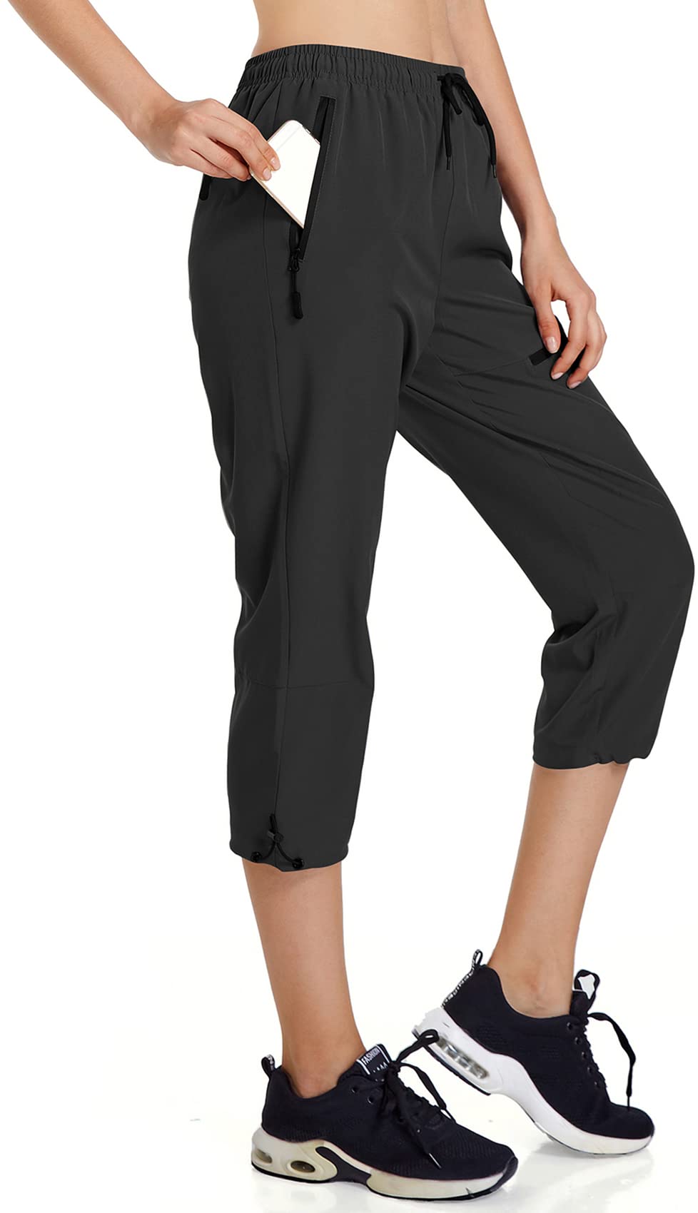 Ksmien Women's Lightweight Hiking Capri Pants Quick Dry Workout Cargo Capris Water Resistant UPF 50+ Zipped Pockets