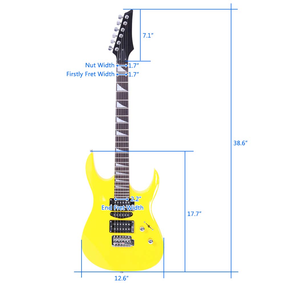 Kcelarec Electric 6 String Guitar for Beginner Starter Complete Kit, with Guitar Bag, Strap, Guitar pick, Amp cord (Yellow)