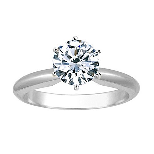Houston Diamond District 14K White Gold 1 Carat Lab Grown 6 Prong Solitaire Round Cut IGI CERTIFIED Diamond Engagement Ring (1 Ct,H-I Color VS2-SI1 Clarity), Size - 6