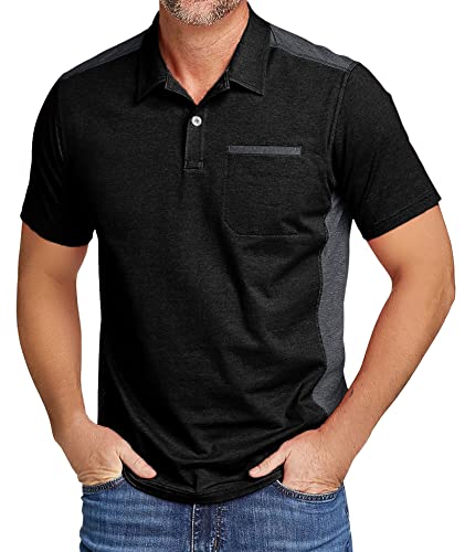 JACKETOWN Golf Polo Shirts for Men Moisture Wicking Sports T-Shirts Short Casual Polo(Black,2XL)