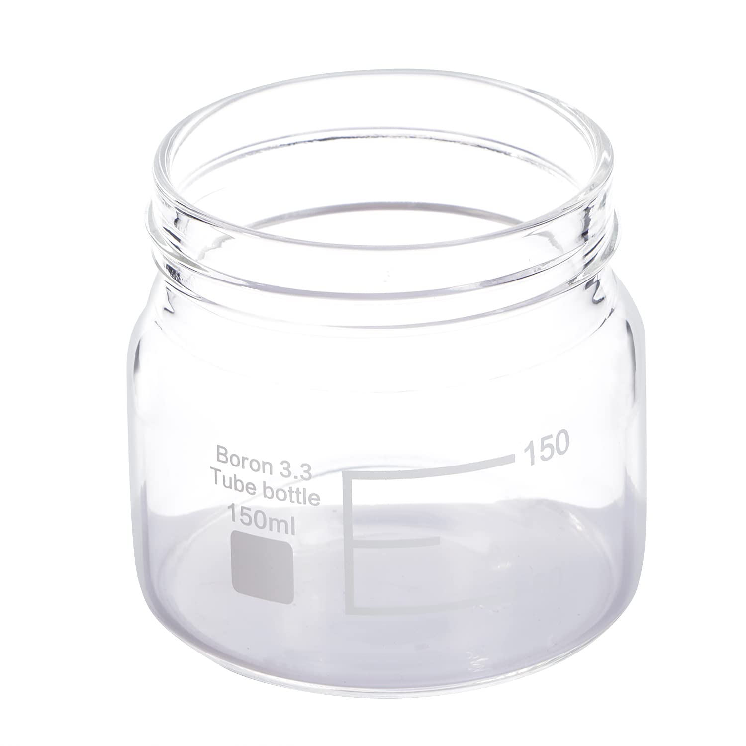 Pastein 4 Pack 150 mL Wide Mouth Graduated Round Borosilicate Reagent Media/Storage Lab Glass Bottle With GL70 Blue Polypropylene Screw Cap