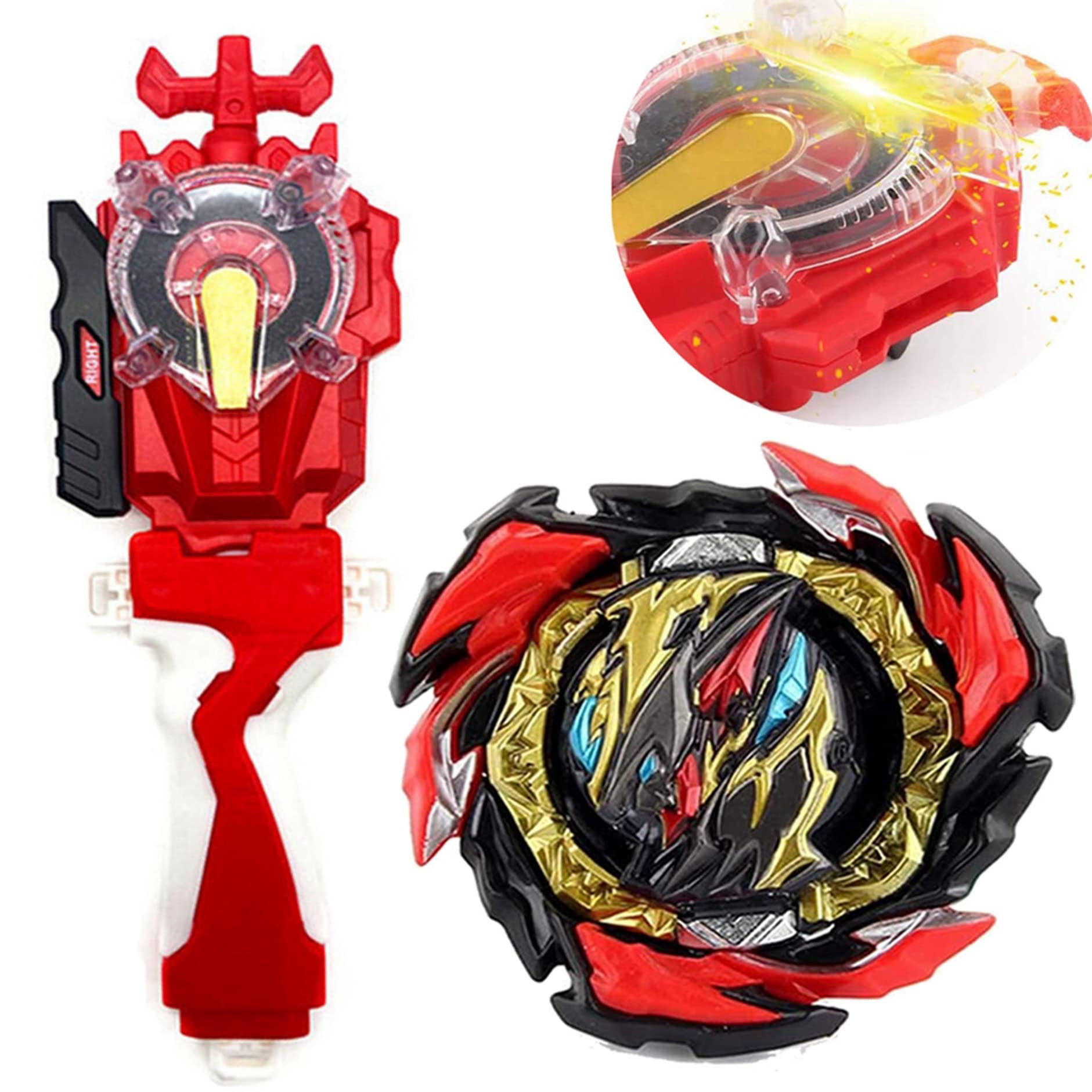 Left Right Sparking Launcher Bey Burst Evolution Battling Tops Blade Blades Lr String Launcher Grip DB B-191 Dangerous Belial All Might-2 Dynamite Battle Starter Set Gaming Toy Gifts for Boys